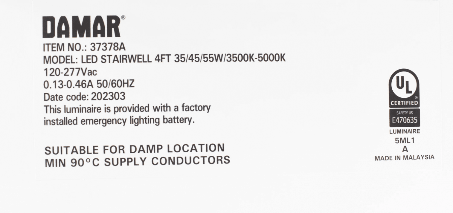 Damar Worldwide | 37378A , Stairwell , 35W/45W/55W Selectable Watts
